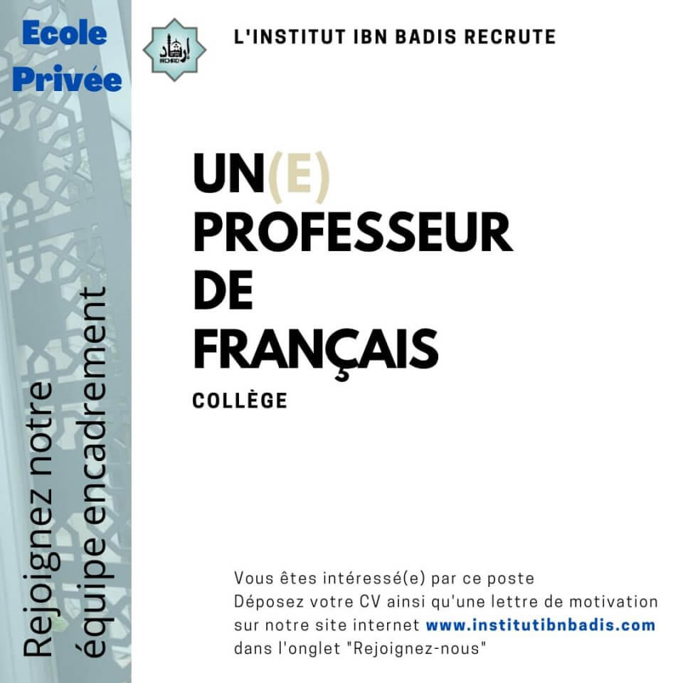 Les offres d'emploi du scolaire - Institut Ibn Badis